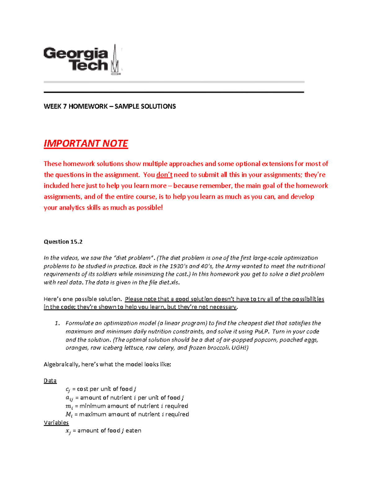 Week 7 solutions-summer - WEEK 7 HOMEWORK – SAMPLE SOLUTIONS IMPORTANT ...