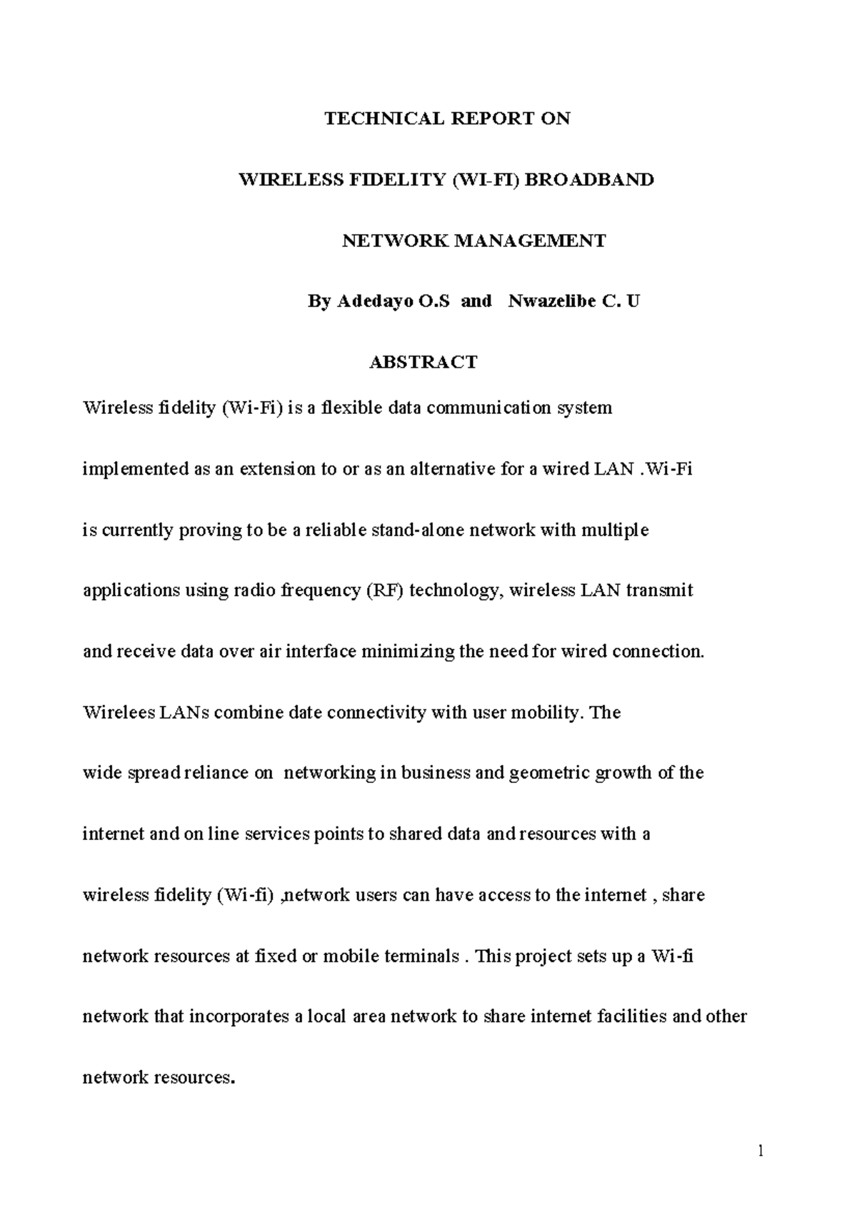 Technical Report ON Wireless Fidelity WI - TECHNICAL REPORT ON WIRELESS ...