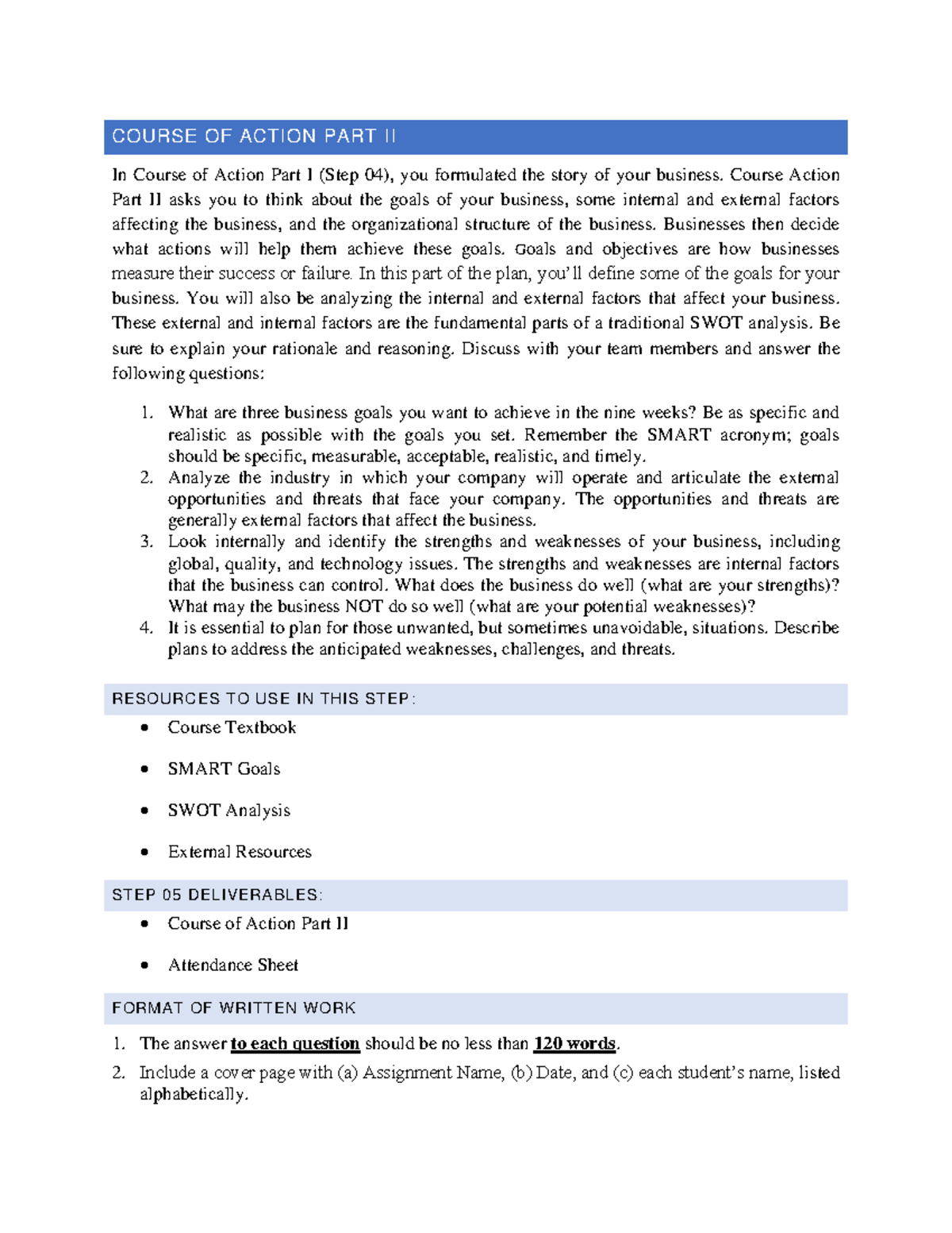 Step 05 Course of Action Part II - COURSE OF ACTION PART II In Course ...