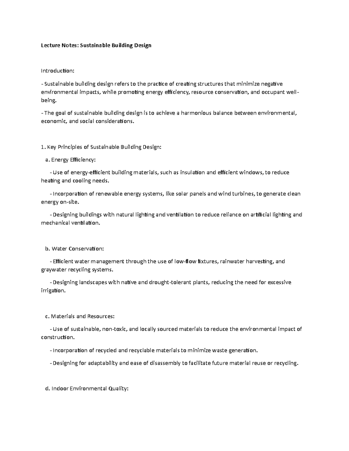 Lecture Notes: Sustainable Building Design - Lecture Notes: Sustainable ...