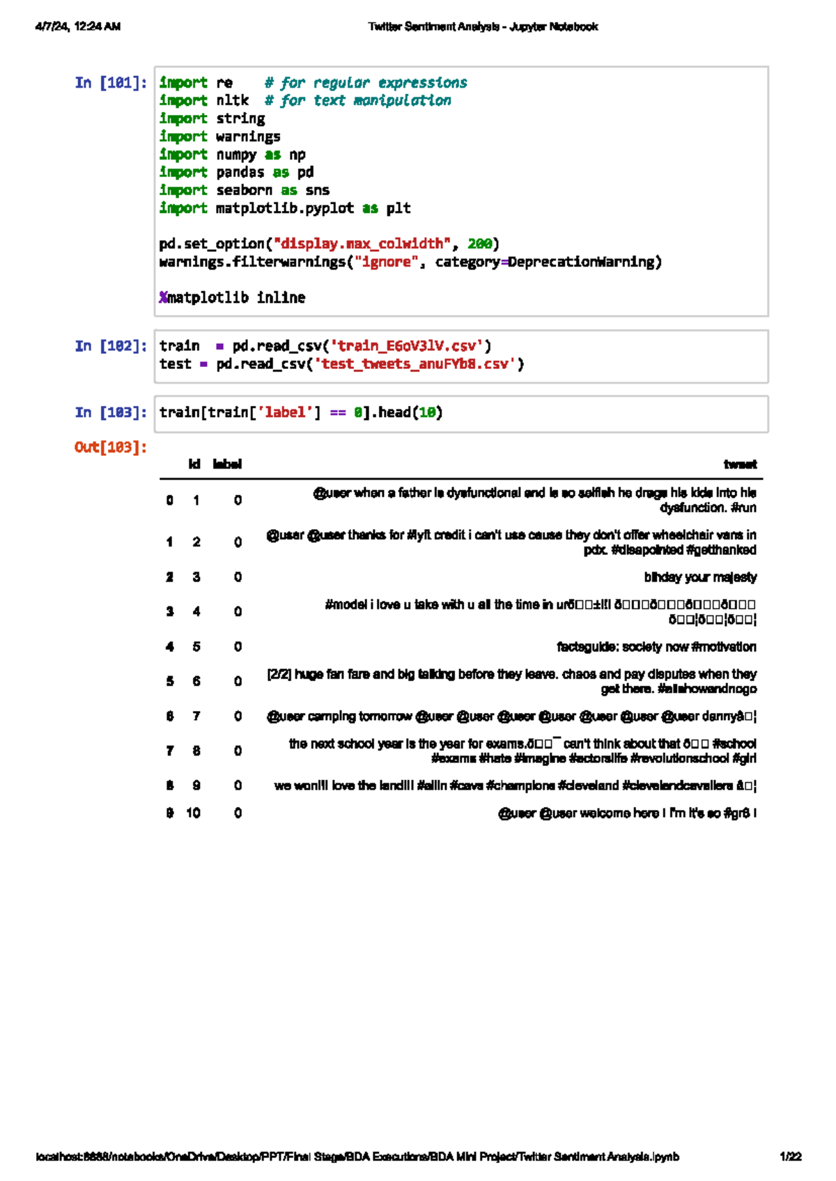 Twitter Sentiment Analysis - Data Science and Big Data Analytics - Studocu