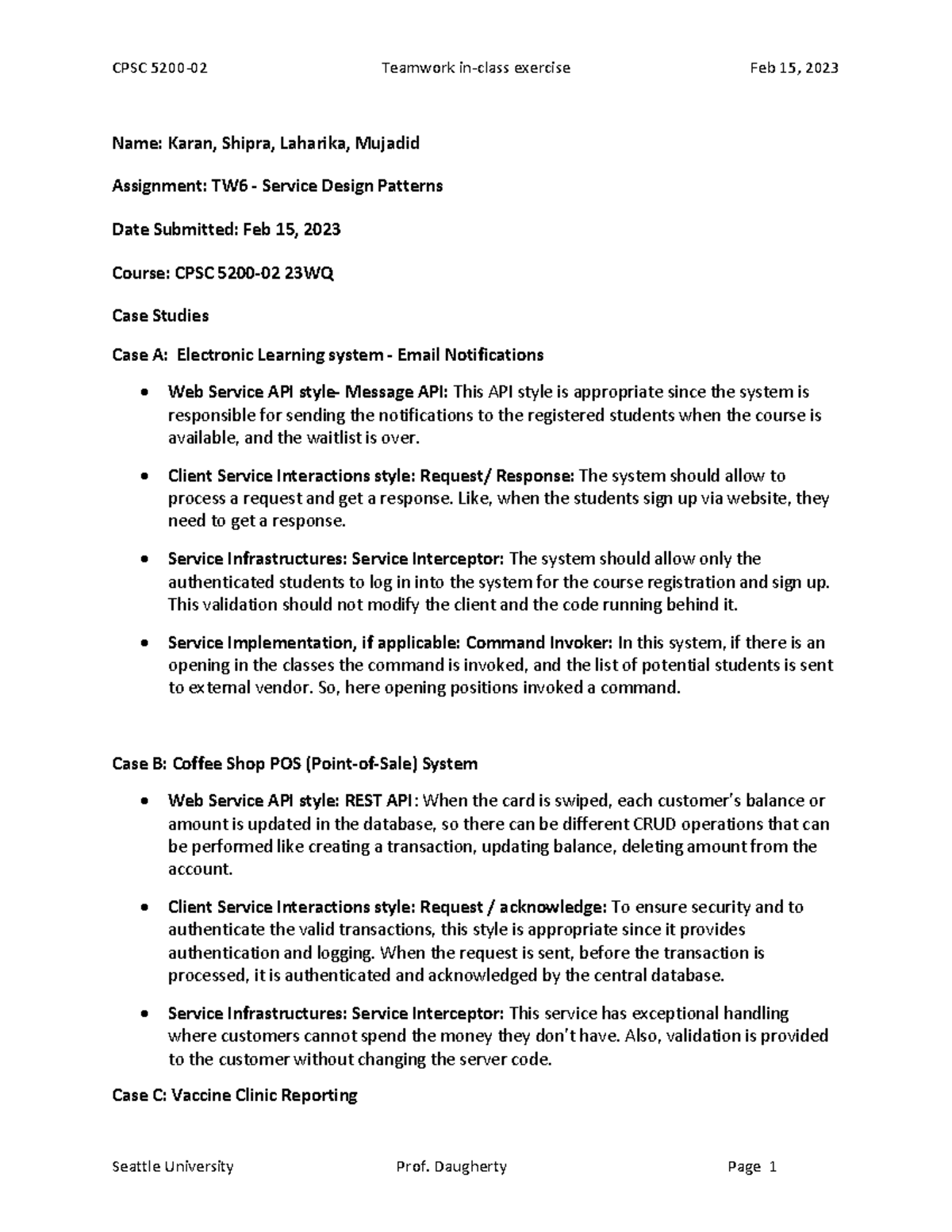 Teamwork 6service design patterns - CPSC 5200-02 Teamwork in-class ...