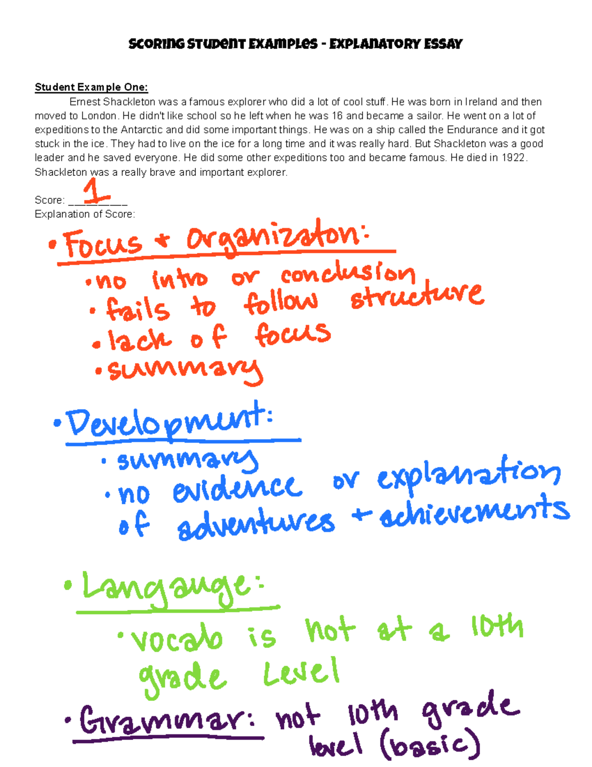 Annotated Scoring Student Examples - Explanatory Essay - Scoring ...
