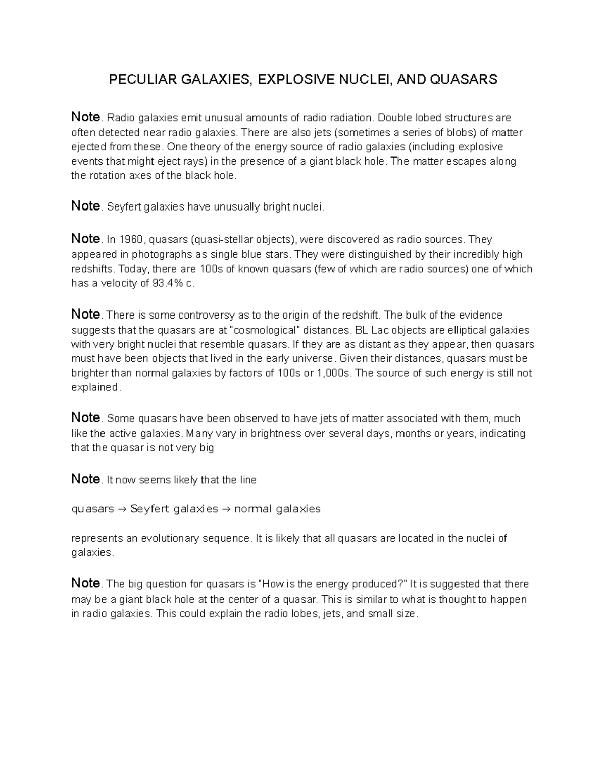 Astronomy Chapter 31 Notes Peculiar Galaxies, Explosive Nuclei, and ...