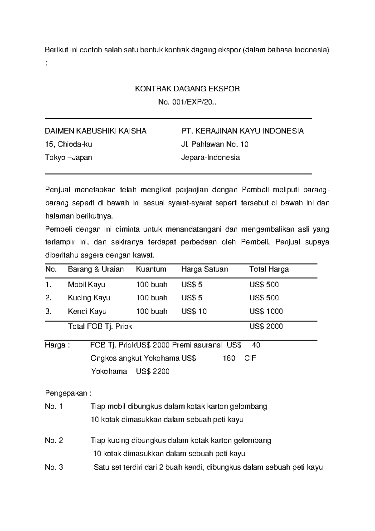 Contoh Kontrak Dagang - Berikut ini contoh salah satu bentuk kontrak ...