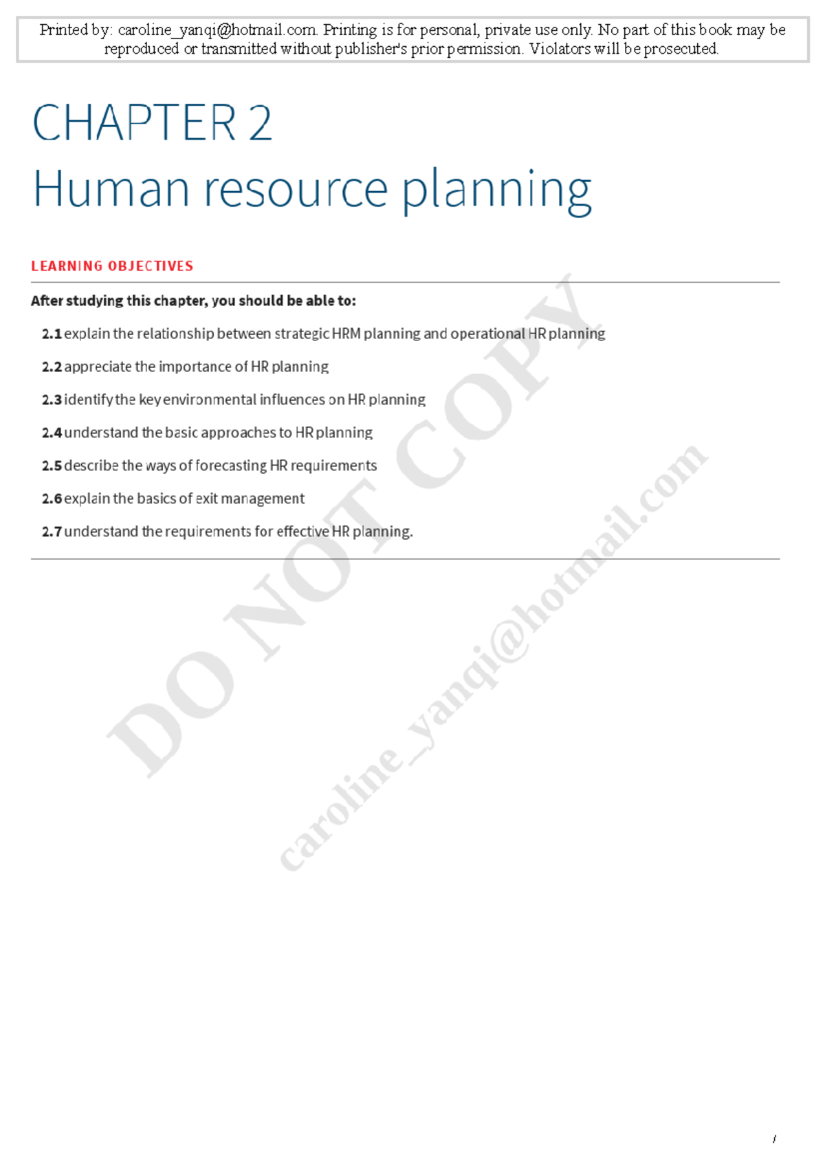 Chapter 2 Human Resource Planning 2 - reproduced or transmitted without ...