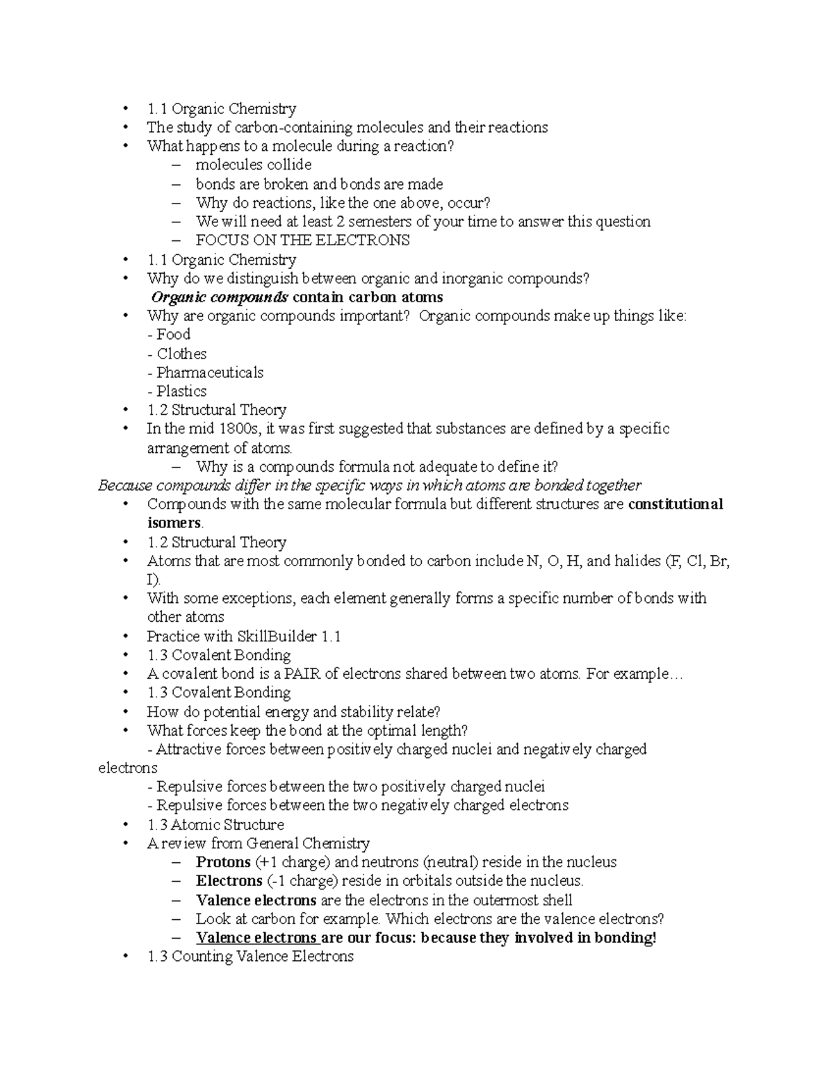 Chapter 1 - Lecture notes 1 - 1 Organic Chemistry The study of carbon ...