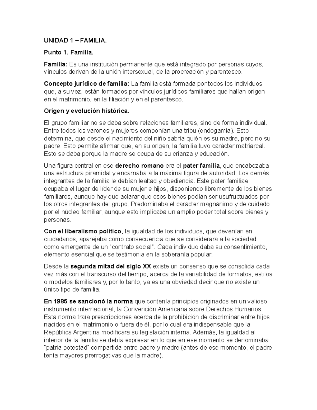 Primer Parcial Familia - UNIDAD 1 – FAMILIA. Punto 1. Familia. Familia ...
