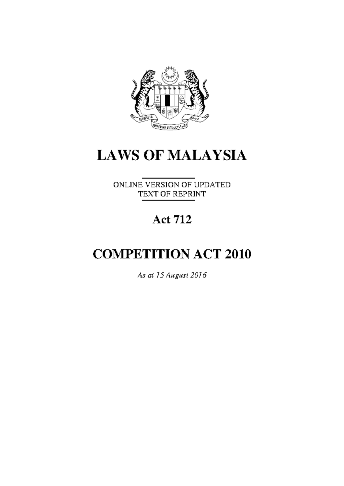Competition Act 2010 22092020 LAWS OF MALAYSIA ONLINE VERSION OF competition-act-2010-22092020-laws-of-malaysia-online-version-of