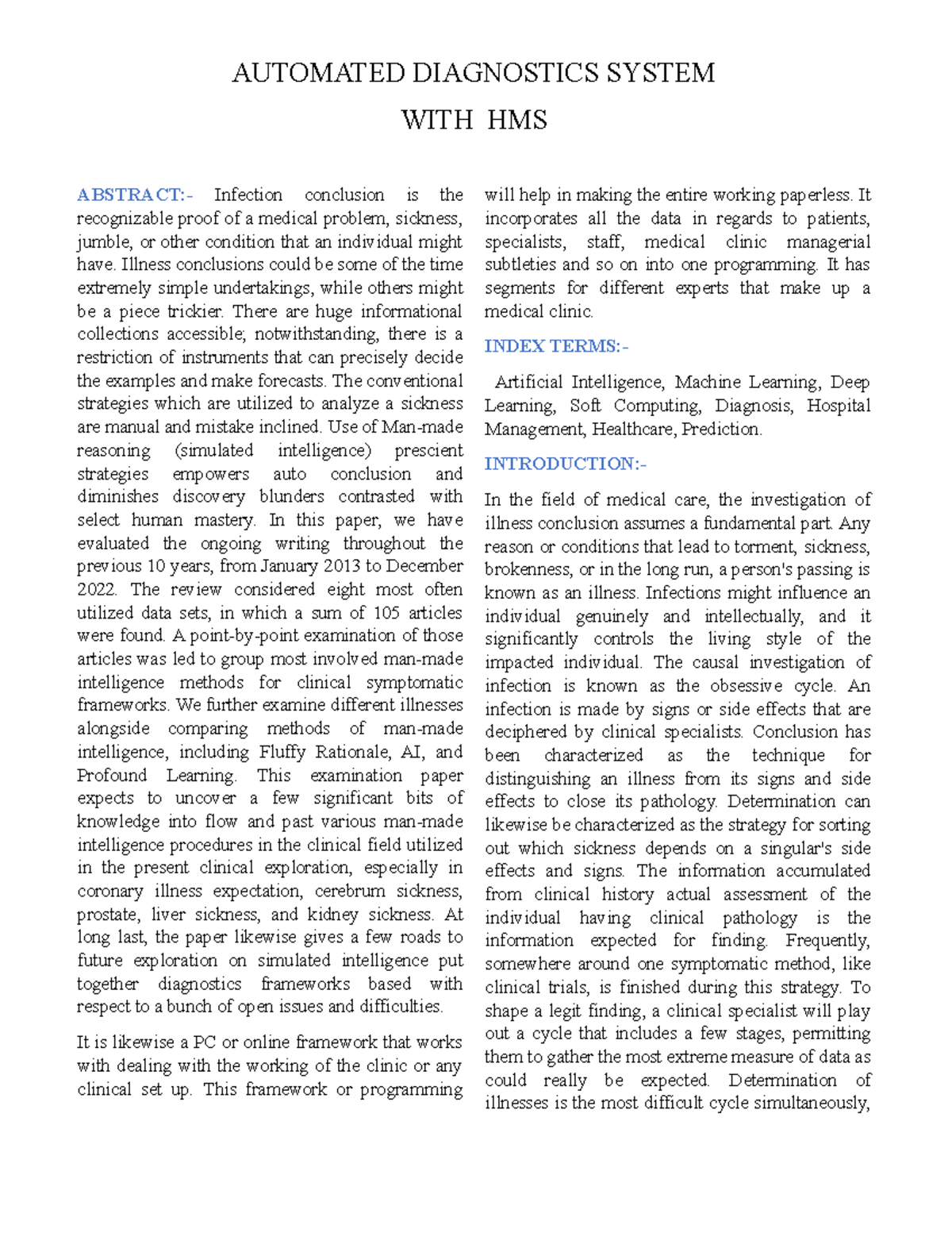 Automated Diagnostics System - AUTOMATED DIAGNOSTICS SYSTEM WITH HMS ...
