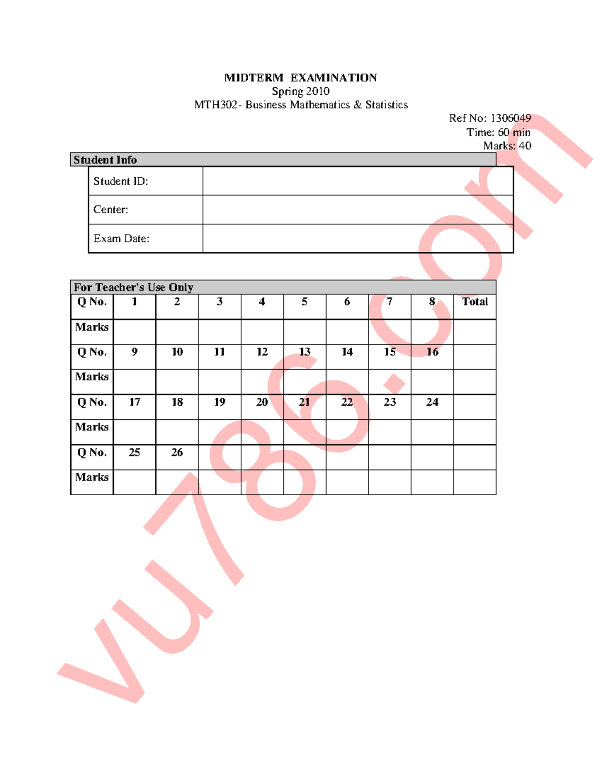 Mth302 mid term 5 www.vu786.com (1) - Calculus - VU - Studocu
