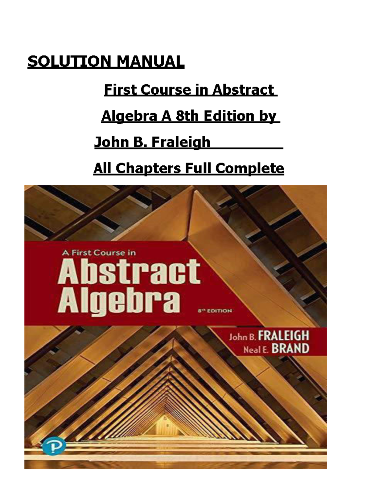 Solution Manual for First Course in Abstract Algebra A 8th Edition ...