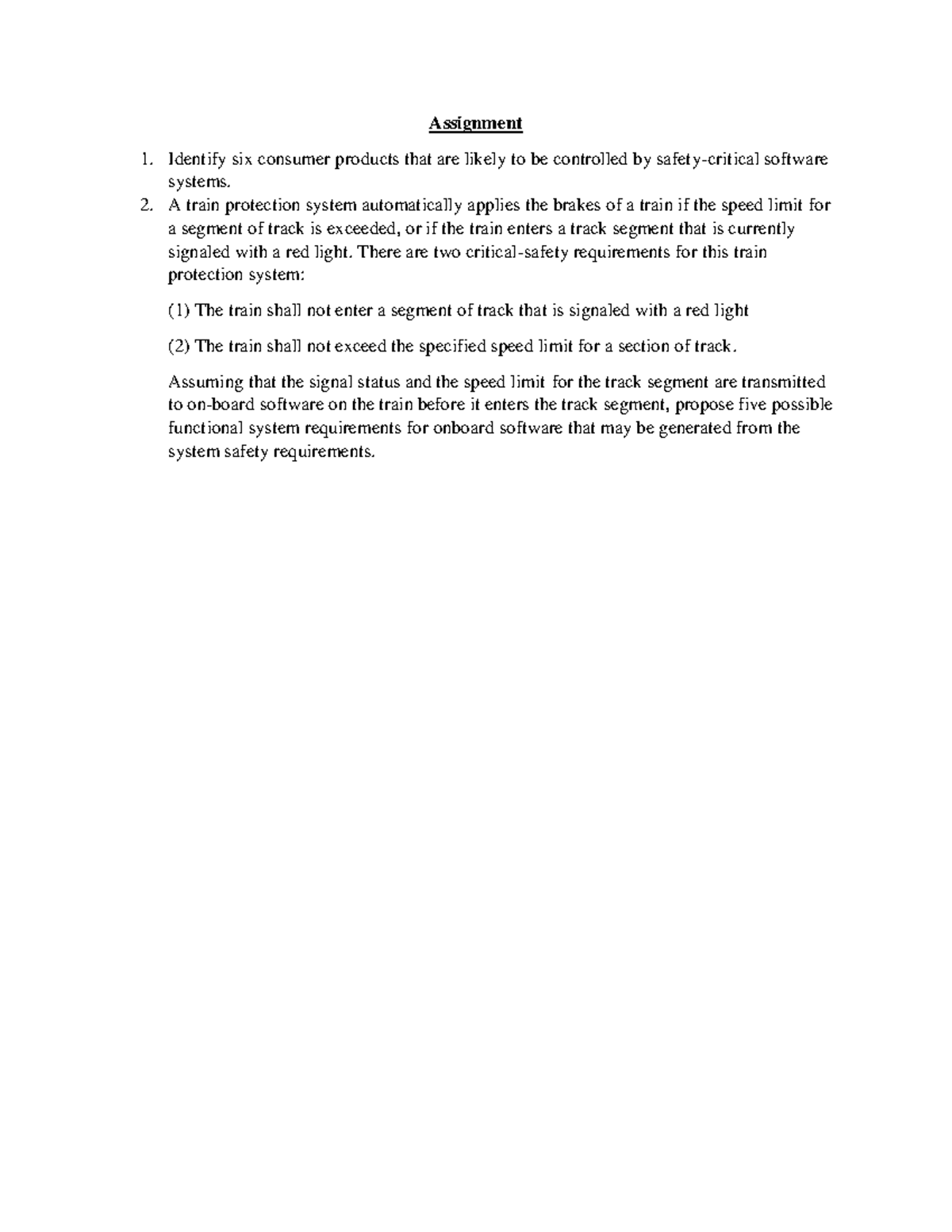 Safety Engineering Assignment - Assignment Identify six consumer ...