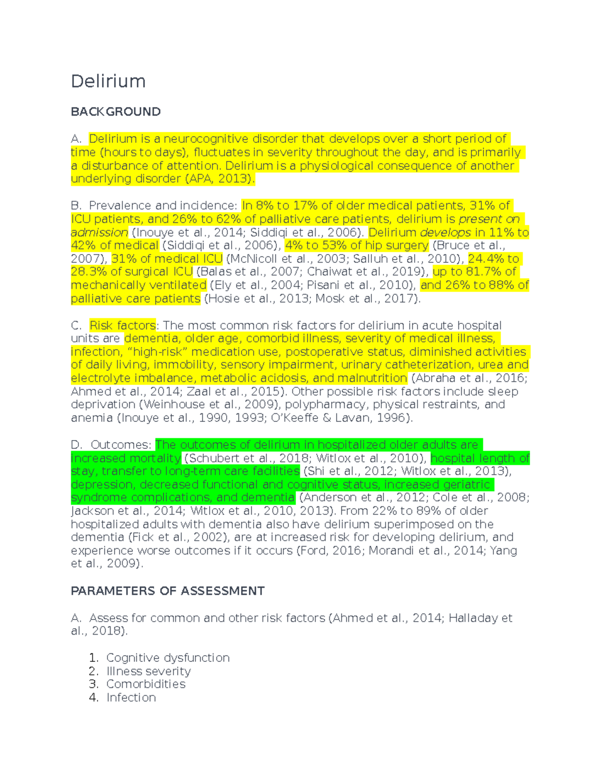 Delirium - Highlights - Delirium BACKGROUND A. Delirium is a ...