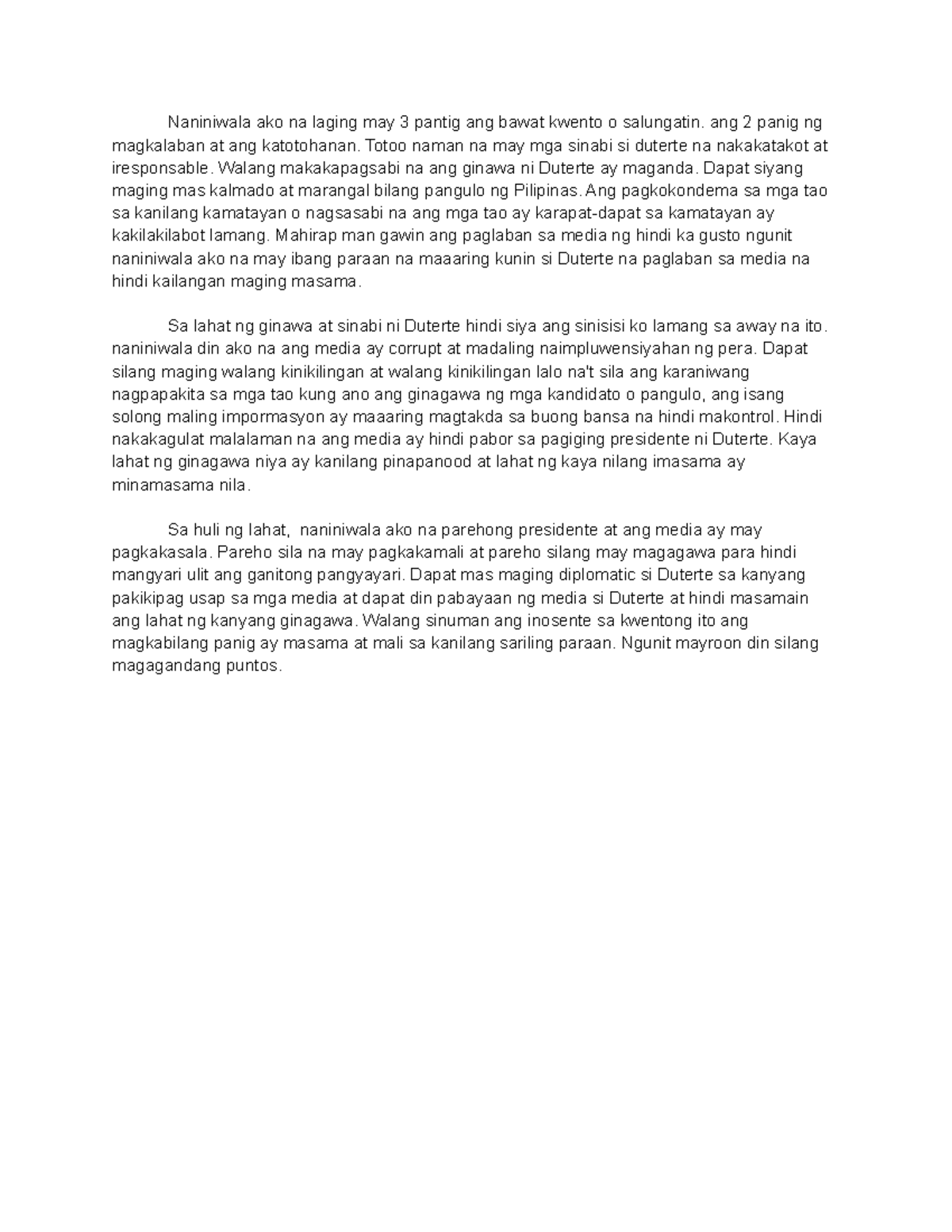 Finals reflection paper - Naniniwala ako na laging may 3 pantig ang ...