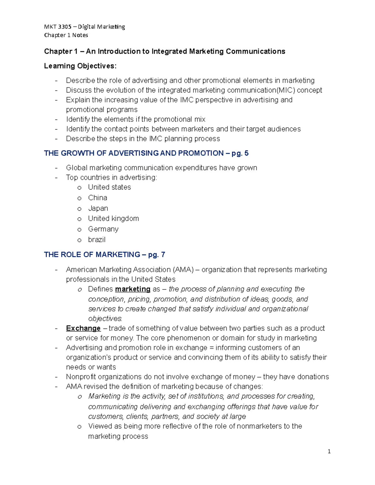 Chapter 1 - ch1 - MKT 3305 Digital Marketing Chapter 1 Notes Chapter 1 ...