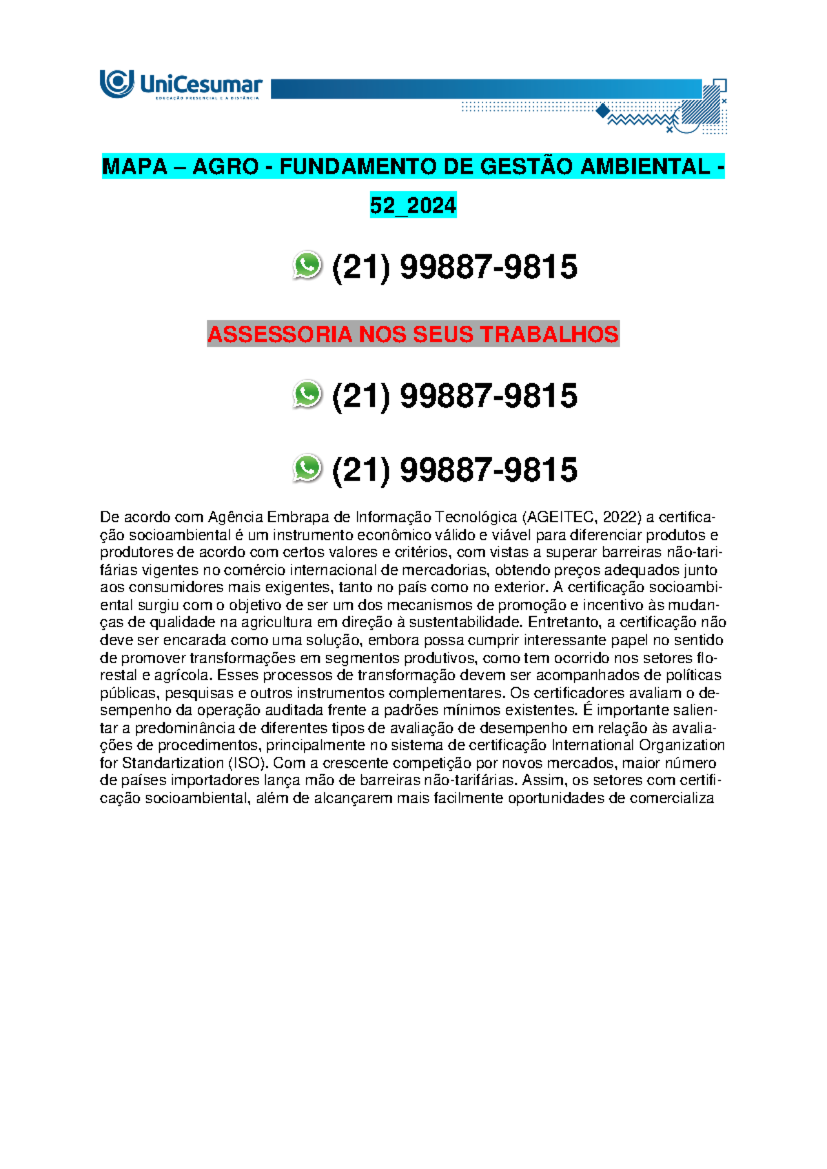 d) Por quanto tempo essa certificação tem validade? - MAPA – AGRO ...