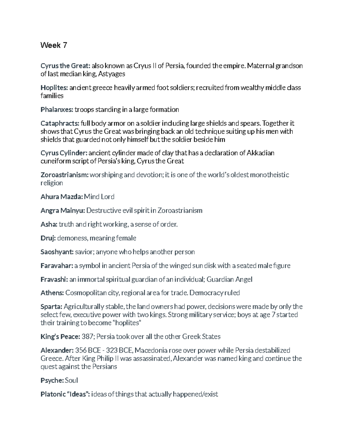 CIV201 Week 7 Key Terms - Definitions for week 7 - Week 7 Cyrus the ...