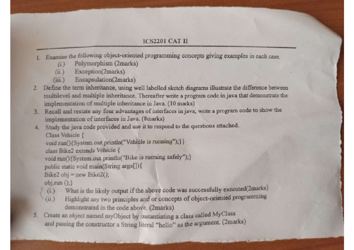 ICS2201 CAT 1 PRACTICE GUIDE - ICS2201 CAT II 1. Examine the following programming concepts ...