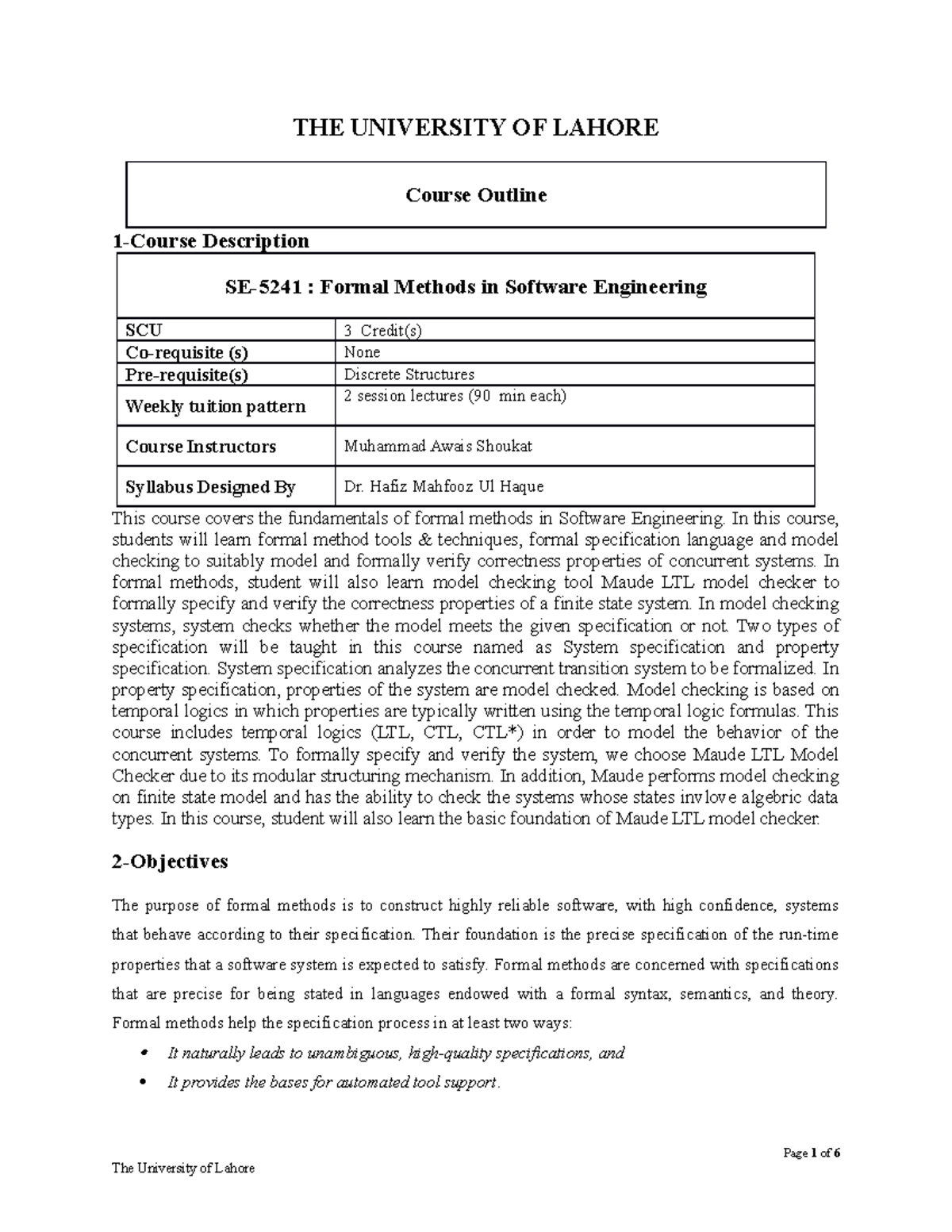 FMSE Course Outline - helpful - THE UNIVERSITY OF LAHORE 1-Course ...