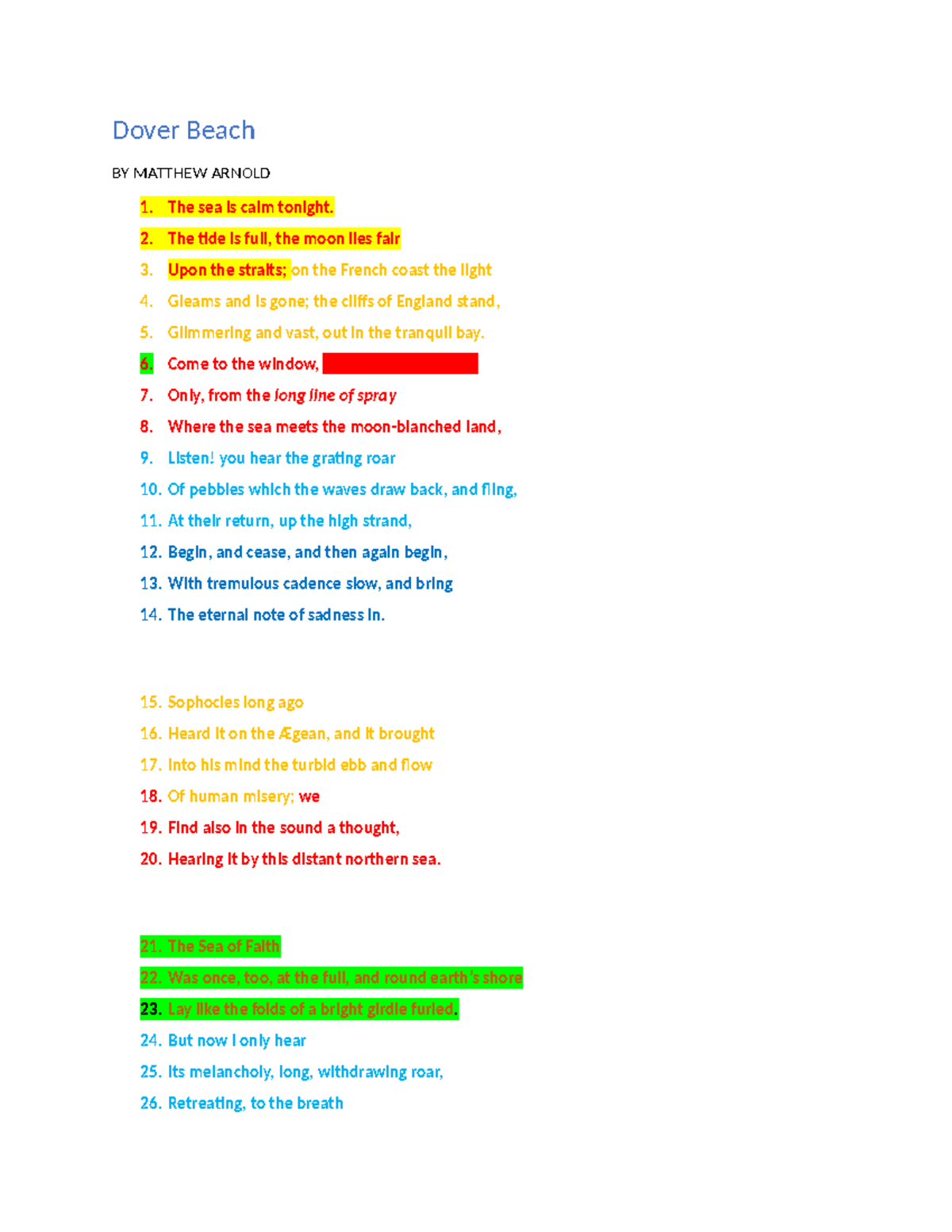 Dover Beach analysis - KMB LGBM - Dover Beach BY MATTHEW ARNOLD The sea ...