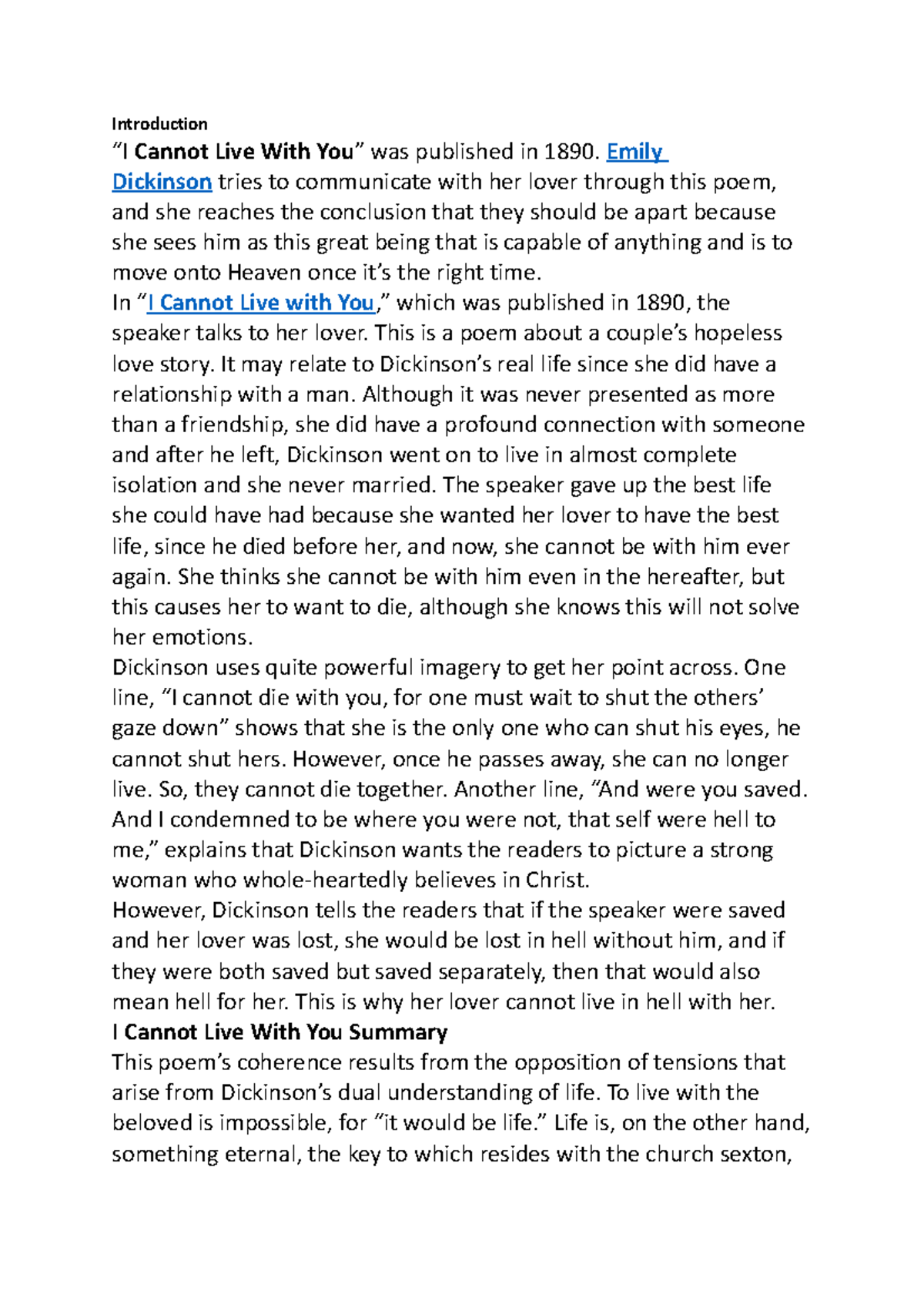 Introduction - hjhhk - Introduction “I Cannot Live With You” was ...