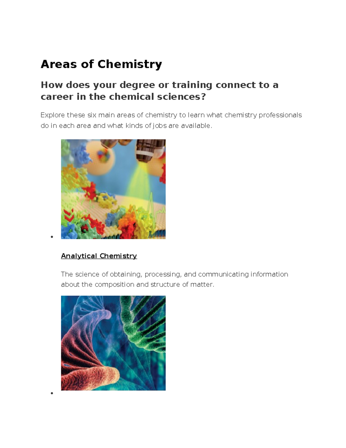 Areas of Chemistry - Areas of Chemistry How does your degree or ...