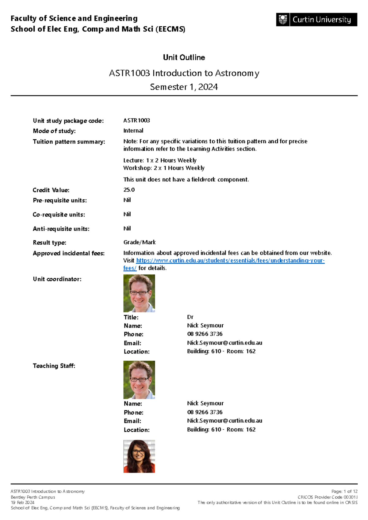 ASTR1003 Introduction to Astronomy Semester 1 2024 Bentley Perth Campus ...