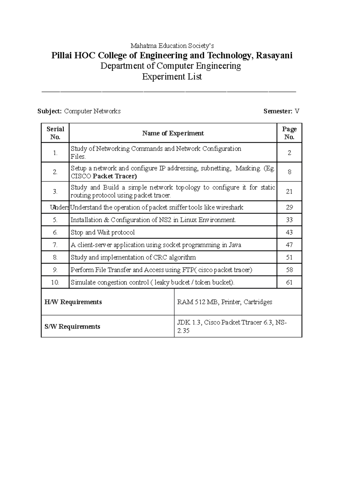 CN LAB Manual - 10 experiments of computer networks - Mahatma Education ...