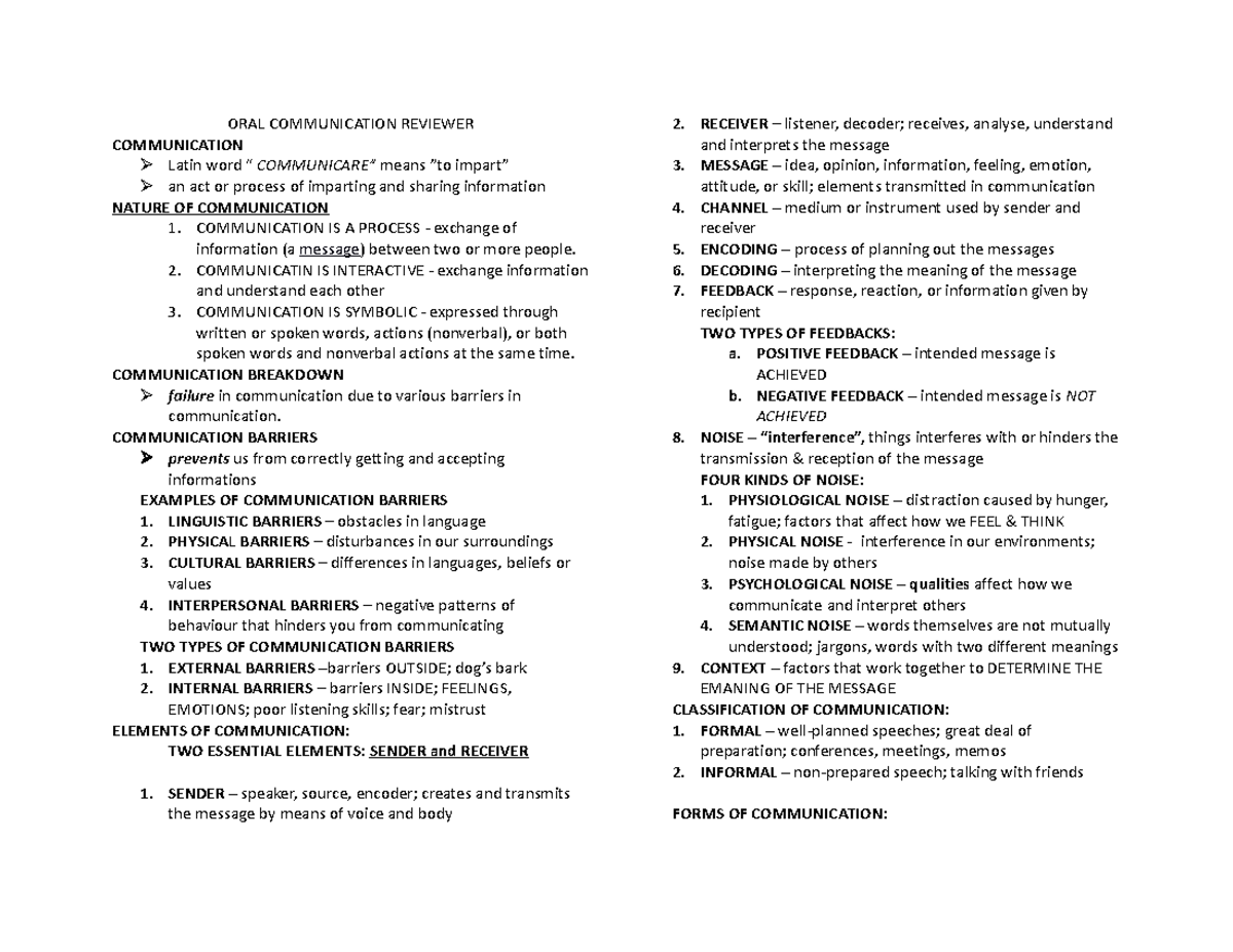 ORAL- Communication- Reviewer - ORAL COMMUNICATION REVIEWER ...