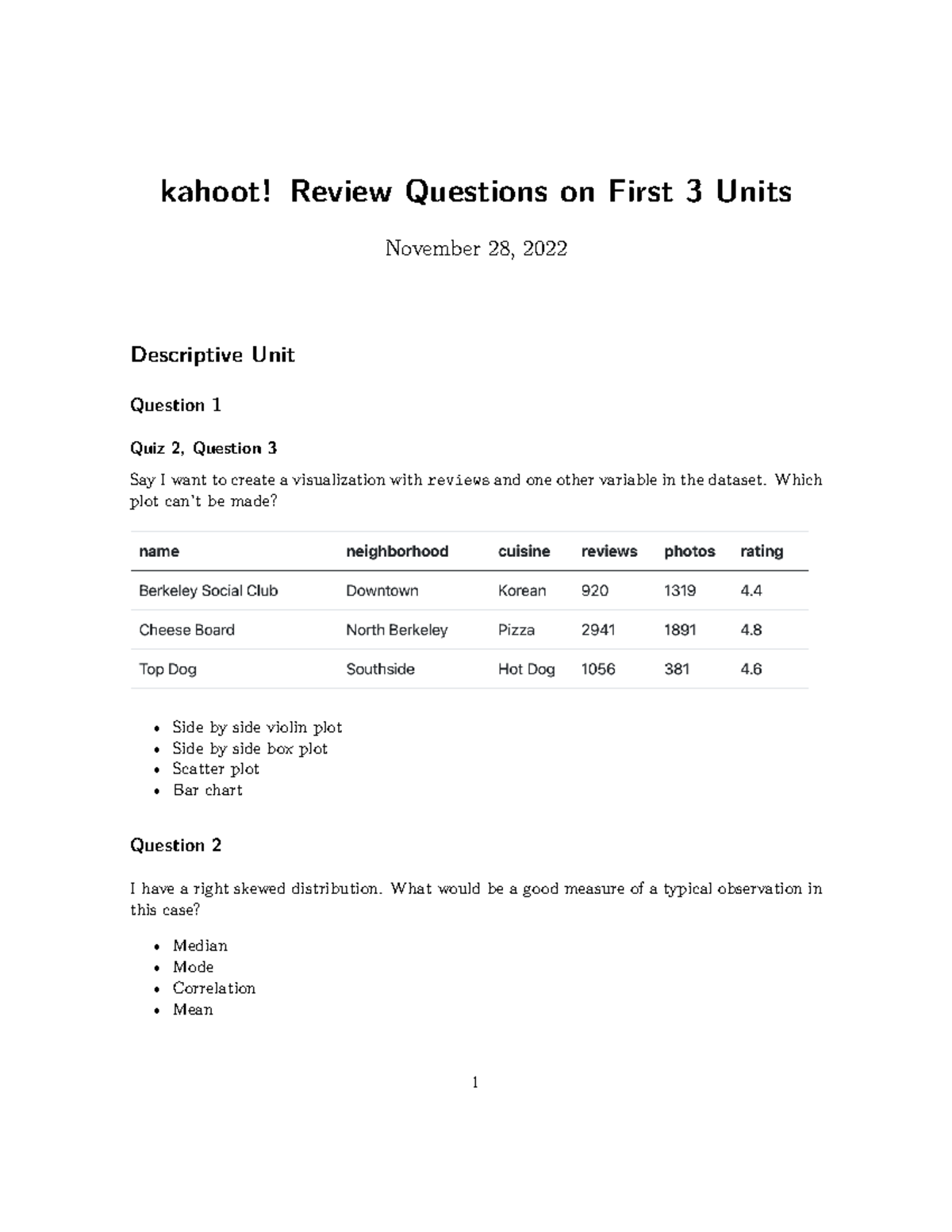Kahoot first 3 units questions - kahoot! Review Questions on First 3 ...