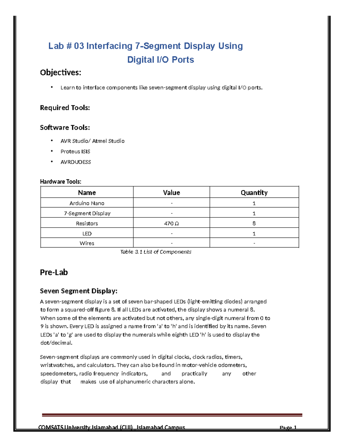 MP LAB Report 3 - lab reprot 3 - Lab # 03 Interfacing 7-Segment Display Using Digital I/O Ports ...