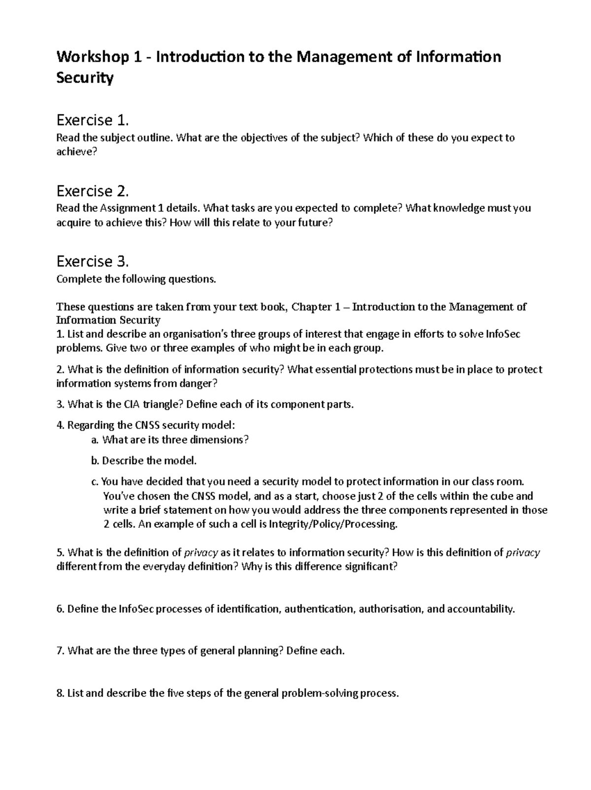 T01 Intro To Security Management - Workshop 1 - Introduction to the ...