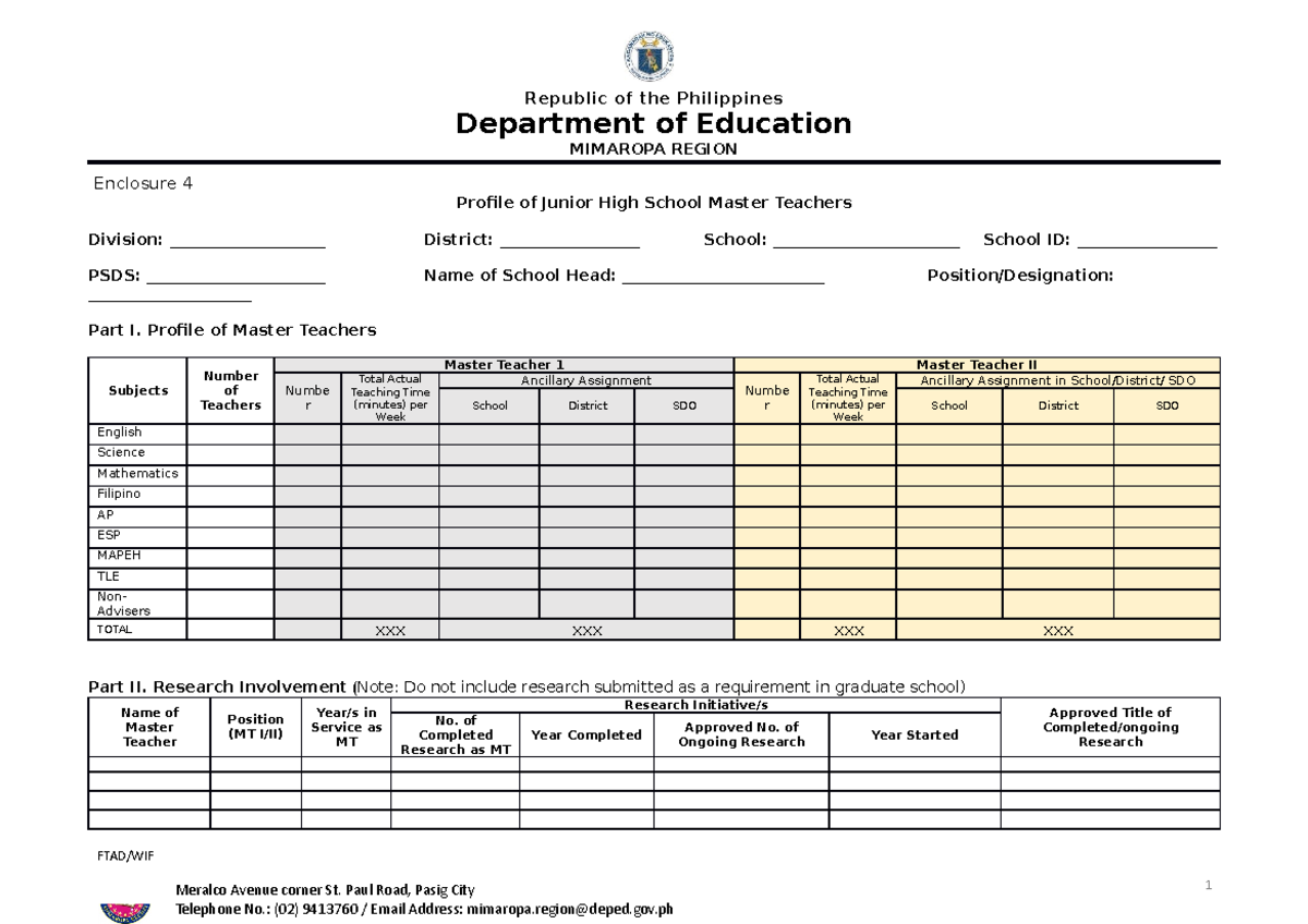 Enclosure 4. JHS with SHS - Republic of the Philippines Department of ...