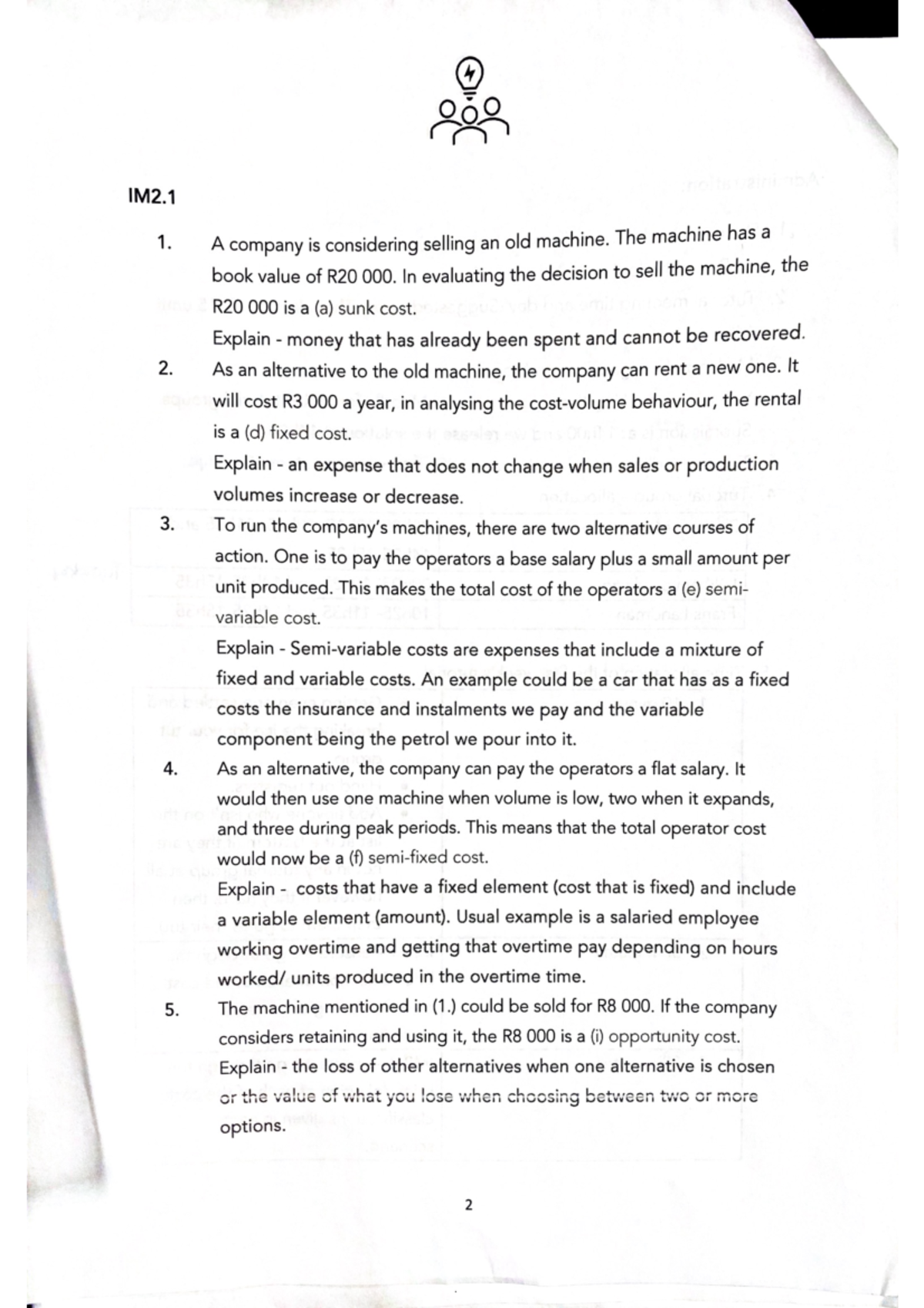 IM2.1 ad IM2.2 answers - Notes - IM2 1. A company is considering ...