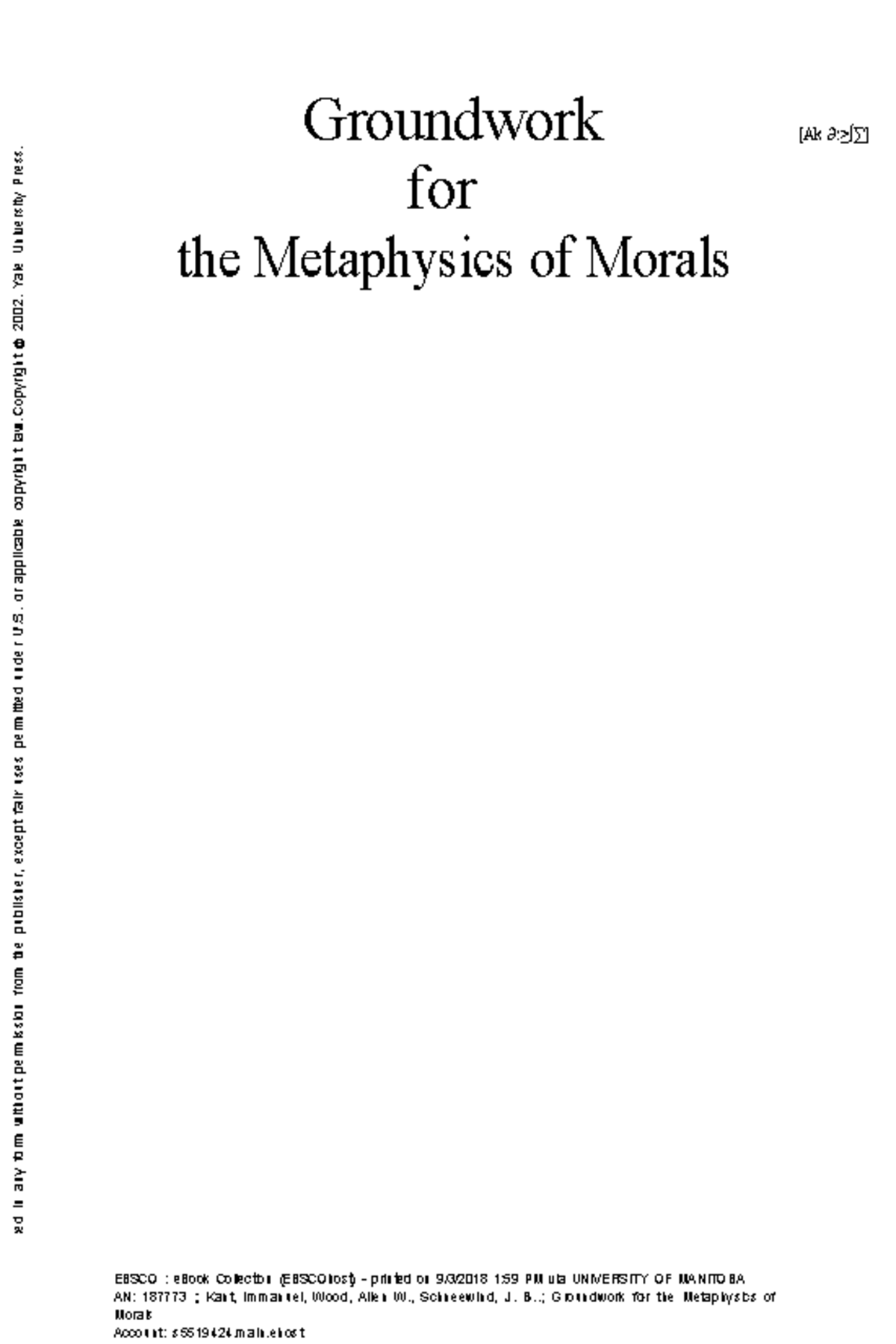 Kant, Groundwork For The Metaphysics of Morals - EBSCO : eBook ...