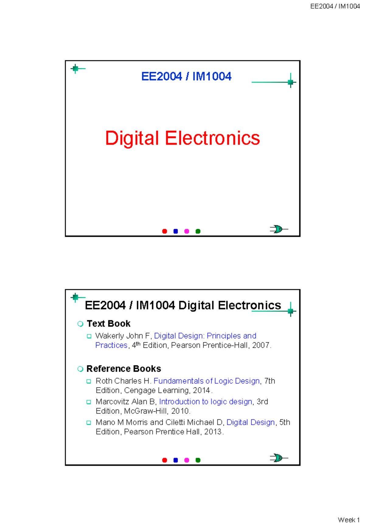 [DE] Week 1 - Number System - EE2004 / IM Digital Electronics 1 EE2004 / IM1004 Digital ...