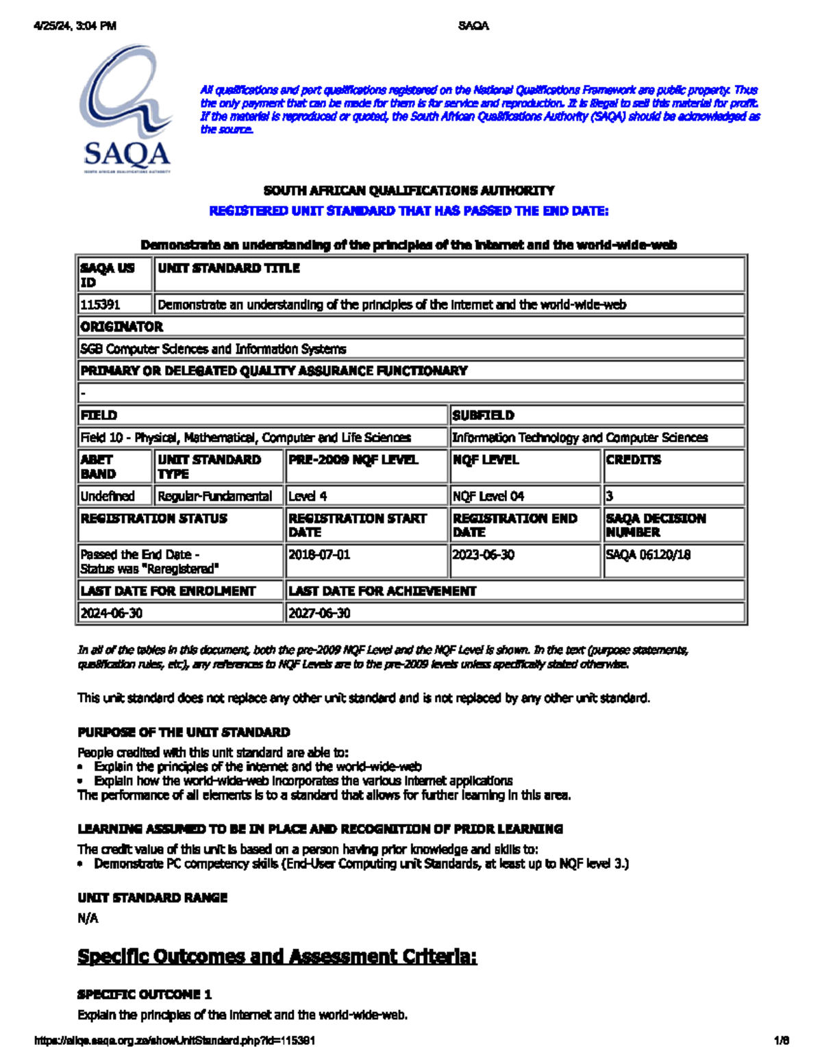 SAQA 115391 - Copy - ASFCQWEFQWCQQWDQWDQWDQW - ENED6122 - Studocu