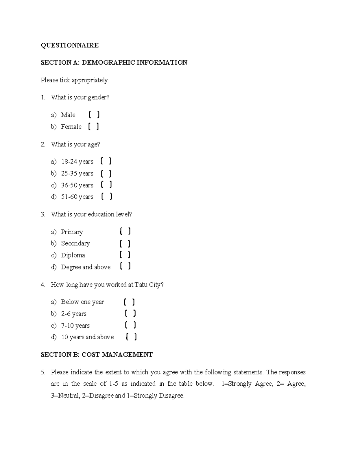 Questionnaire - Research Project- Martin - QUESTIONNAIRE SECTION A ...