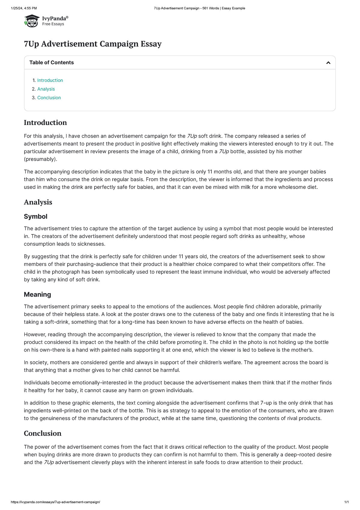 7Up Advertisement Campaign - 561 Words Essay Example - 1/25/24, 4:55 PM ...