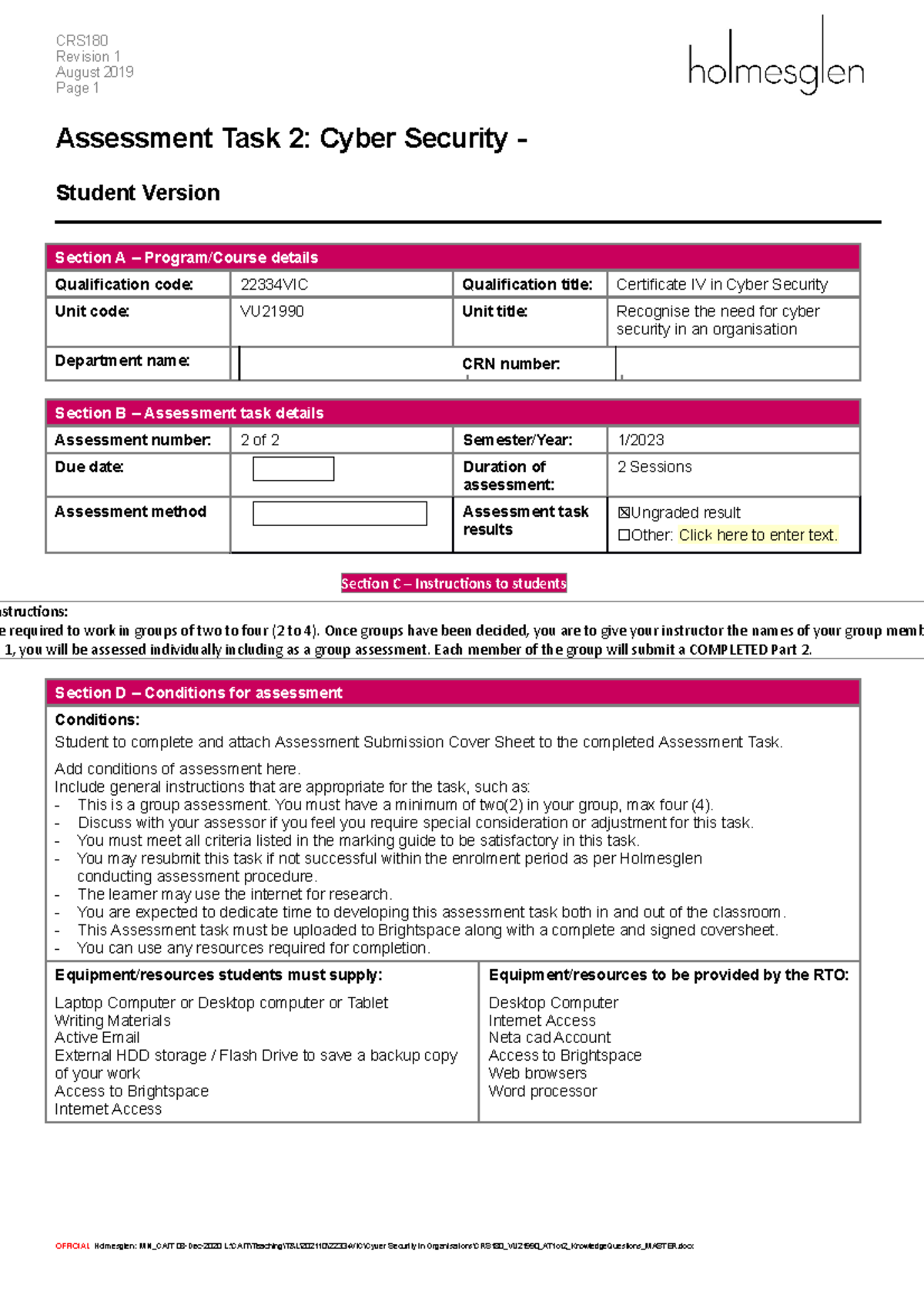 Assignment 2 Recognize the need for cyber security Copy - CRS Revision ...
