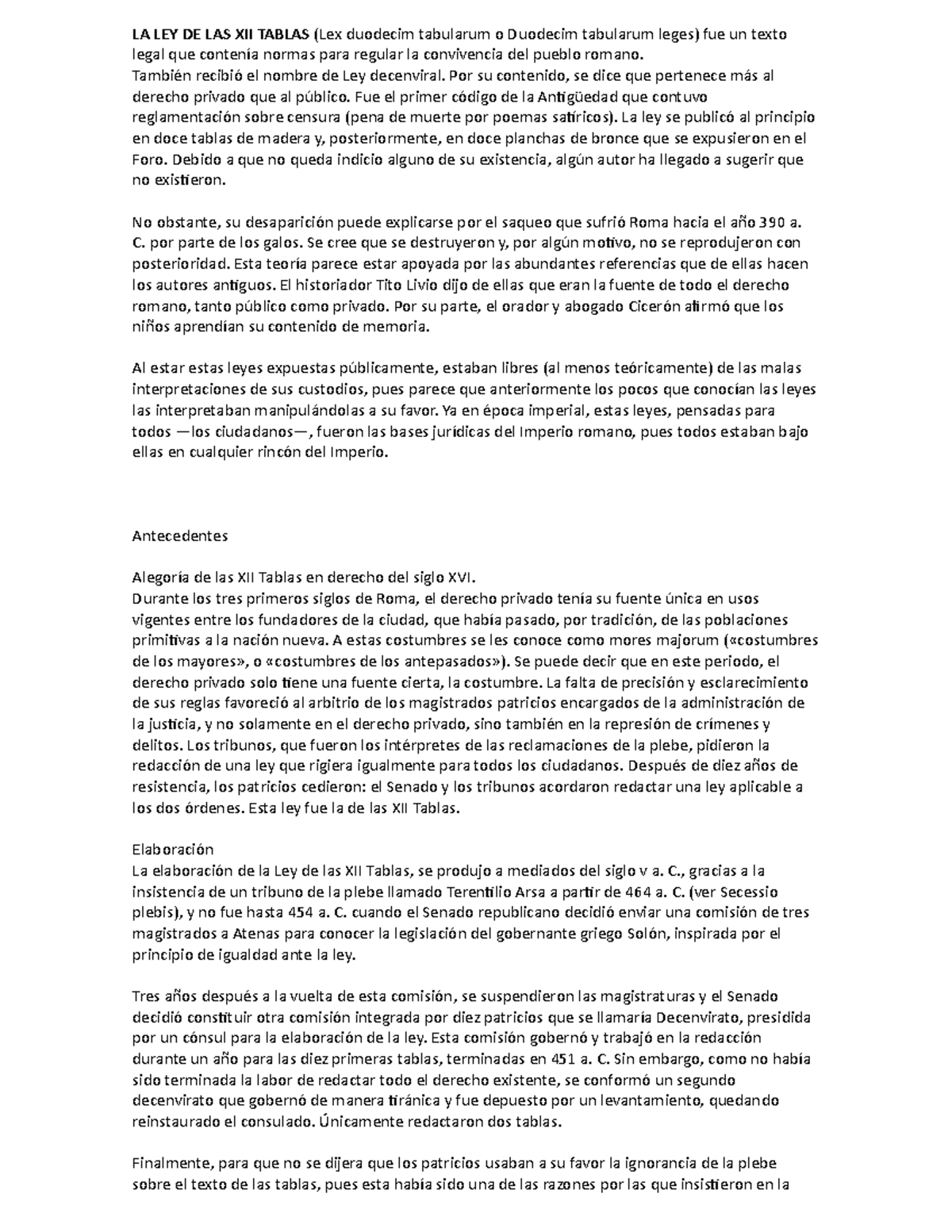 LEY DE LAS XII Tablas - LA LEY DE LAS XII TABLAS (Lex duodecim ...