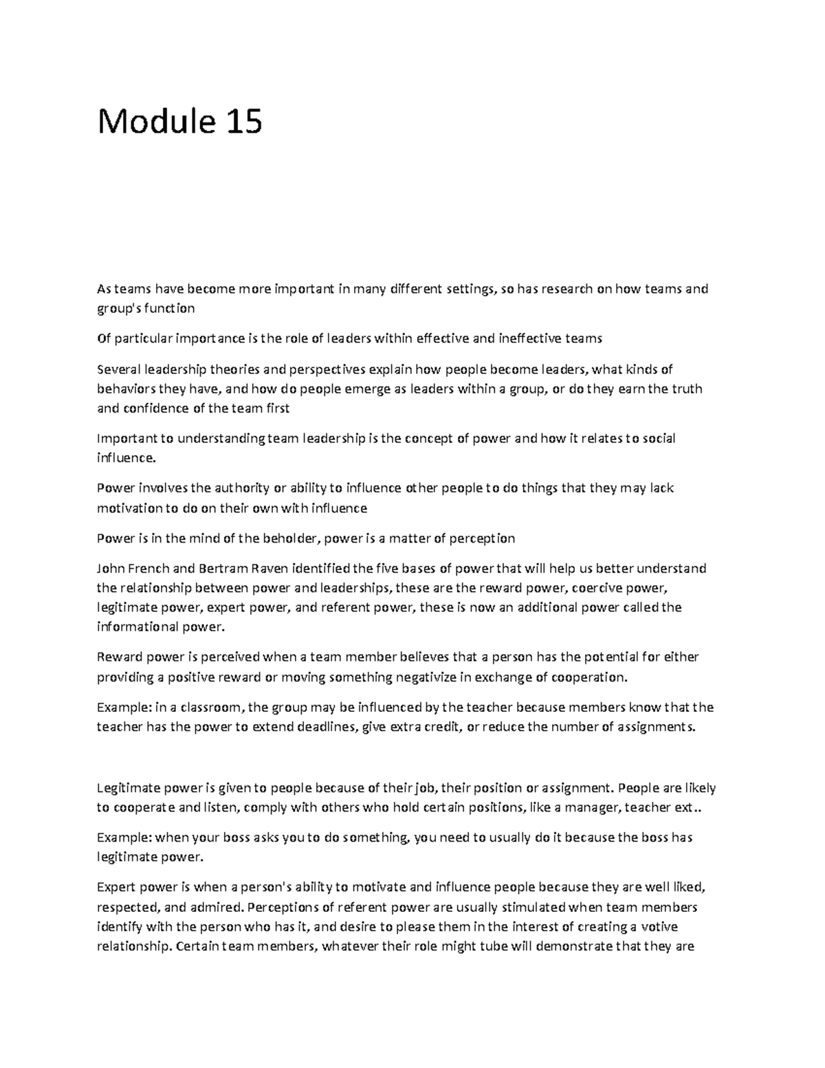 Module 15 - Module 15 As teams have become more important in many ...