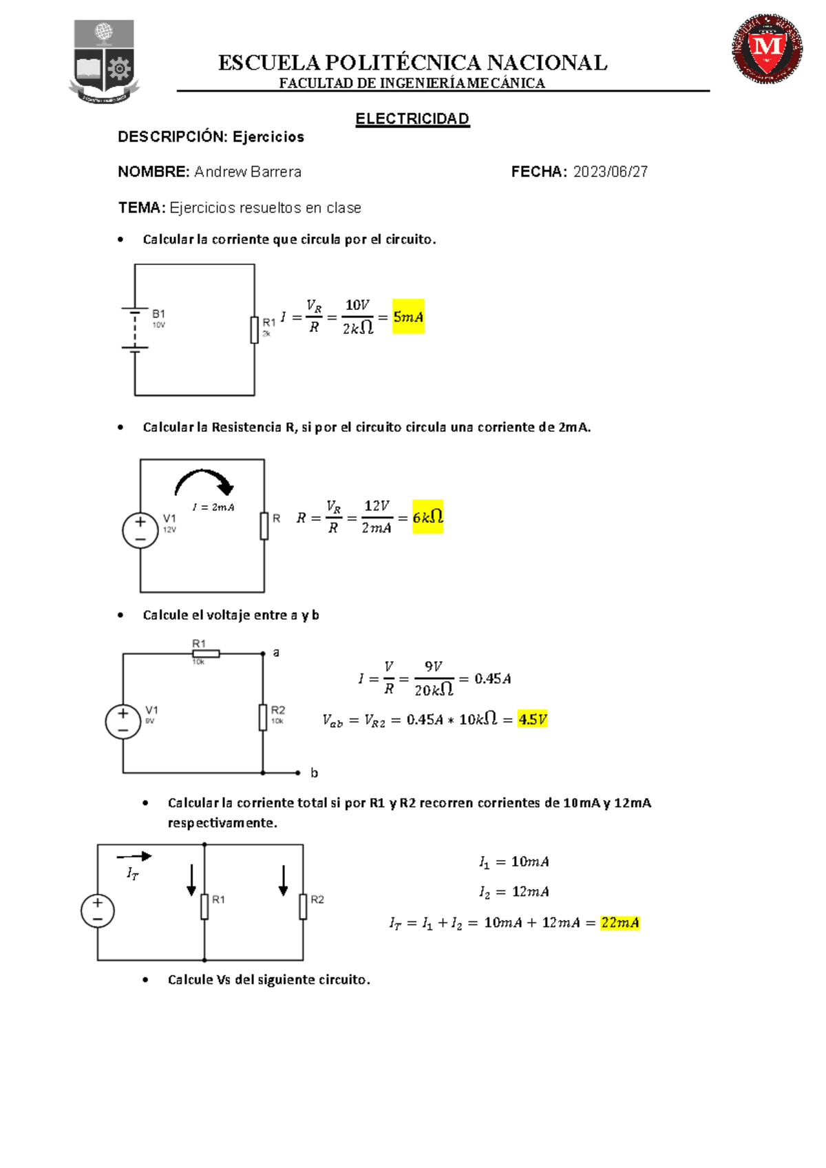 Ejercicios Proteus - FACULTAD DE INGENIERÍA MECÁNICA ELECTRICIDAD DESCRIPCIÓN: Ejercicios NOMBRE ...