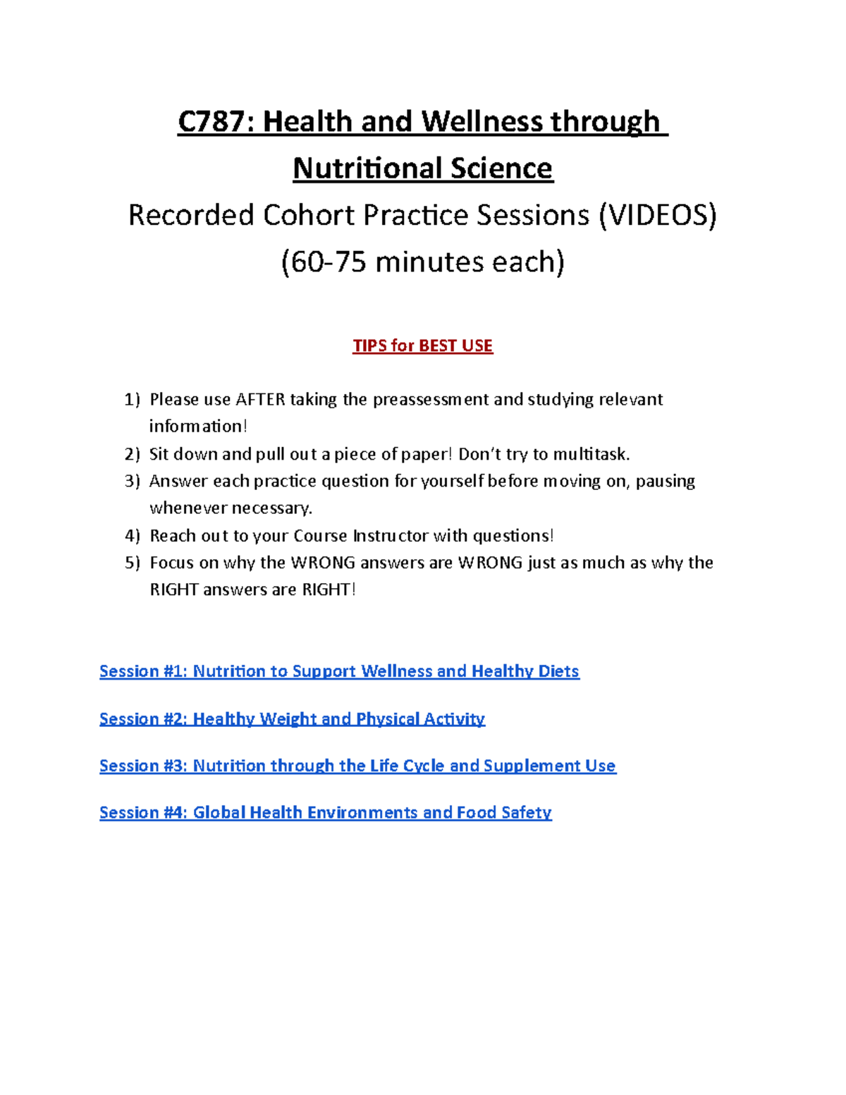 C787 Cohort Recordings Videos (Links) - C787: Health and Wellness ...