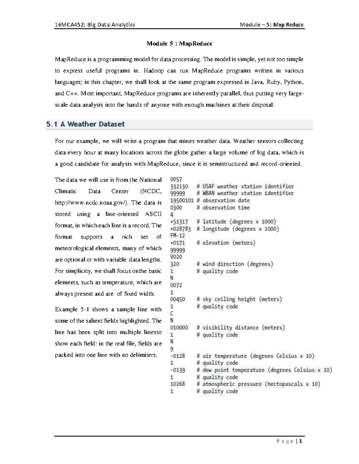 Module 5 Notes - Module 5 : MapReduce MapReduce is a programming model ...