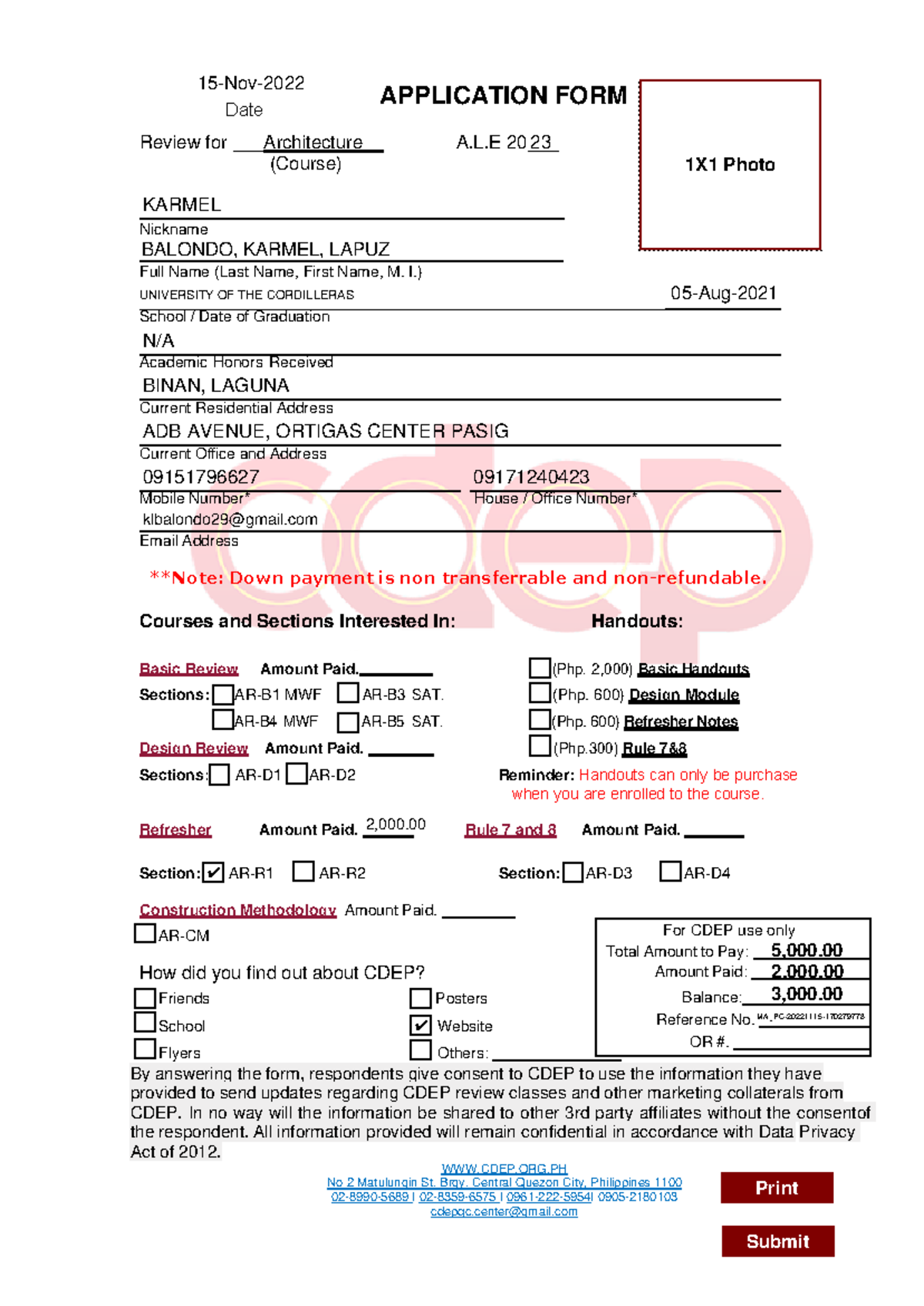 Architecture-Enrollment-form9 - APPLICATION FORM Review for ...