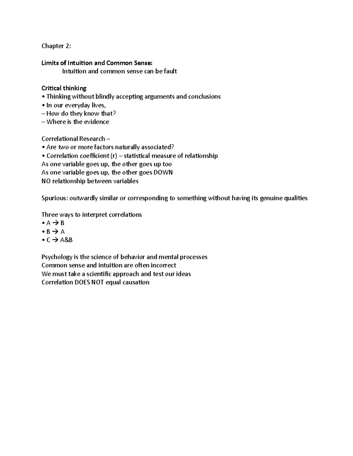 Chapter 2 notes - Chapter 2: Limits of Intuition and Common Sense ...