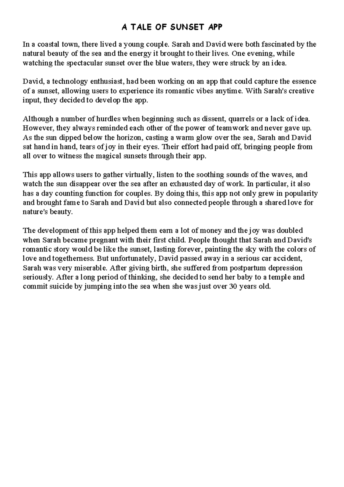 Creative story - Sunset app - A TALE OF SUNSET APP In a coastal town ...