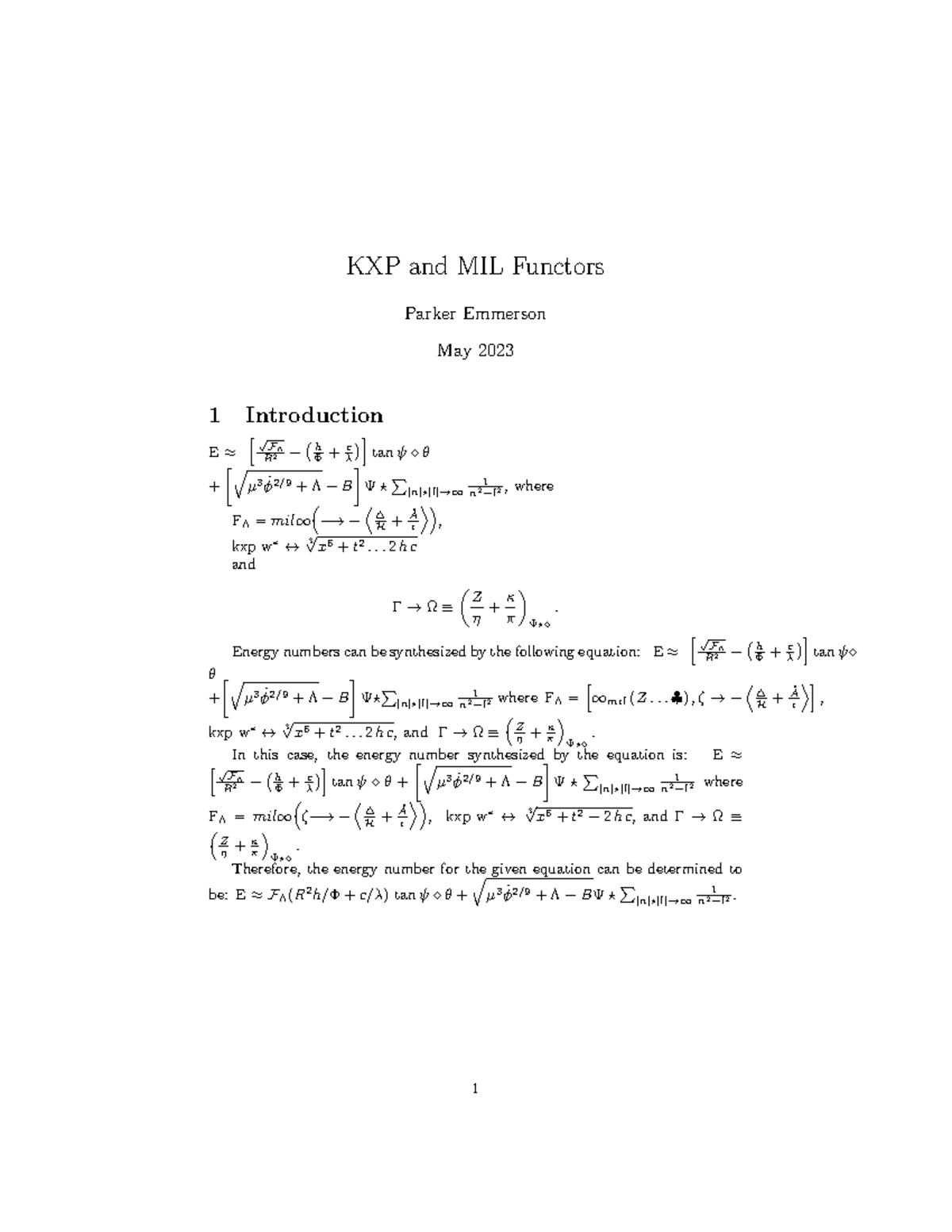 KXP and MIL Functors - KXP and MIL Functors Parker Emmerson May 2023 1 ...
